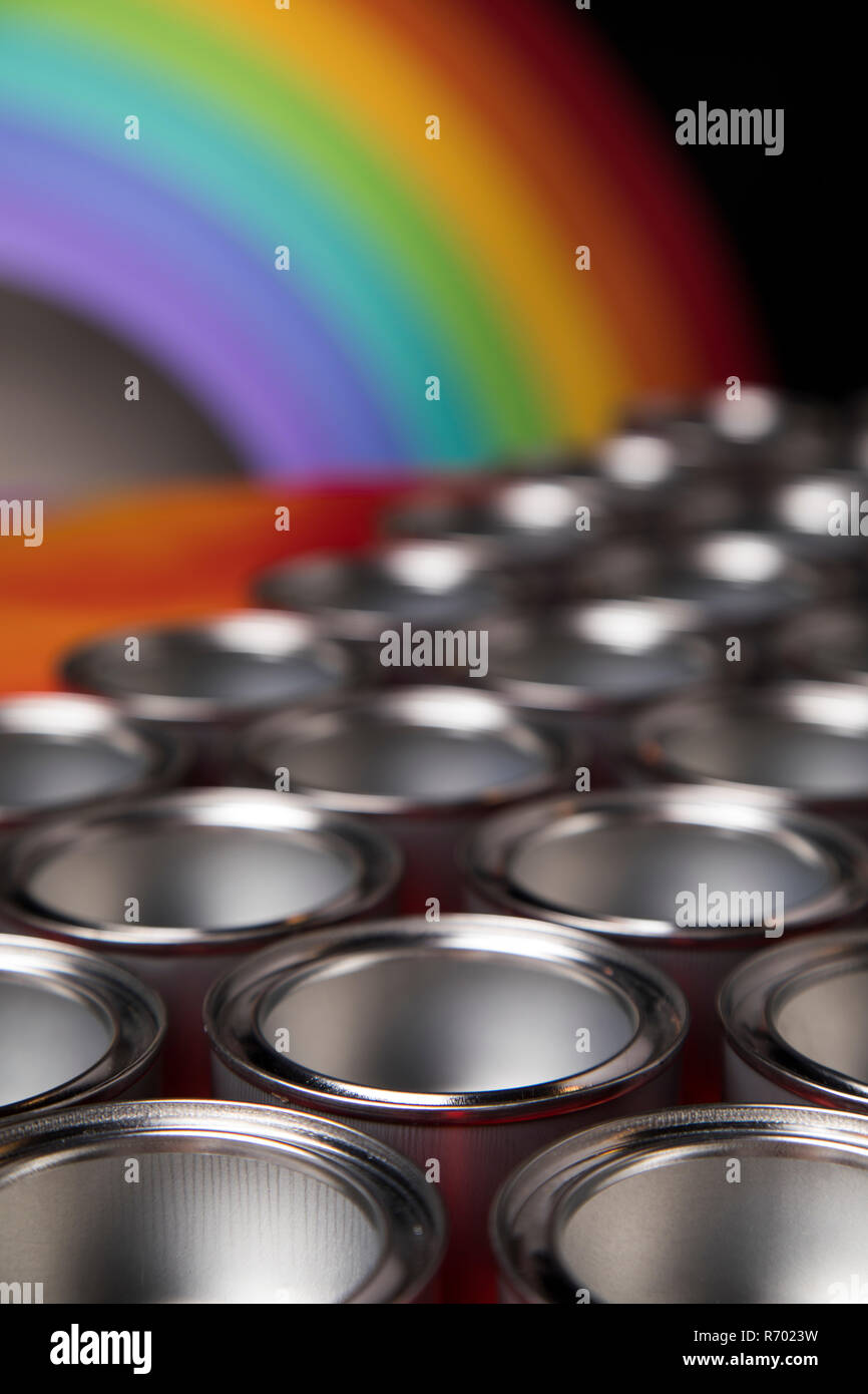 Rainbow colors, Open cans of paint Stock Photo - Alamy