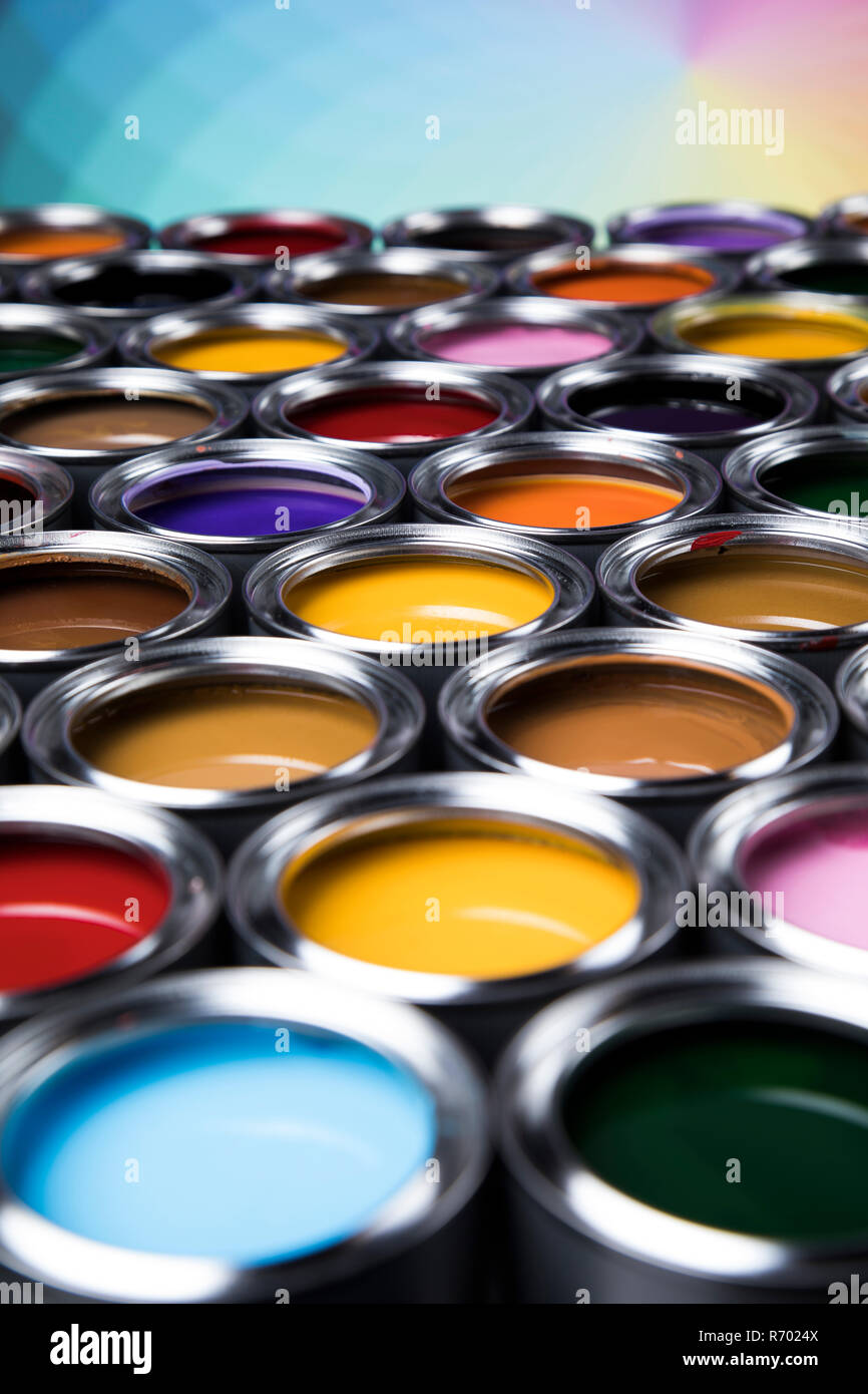 Colorful paint cans set Stock Photo - Alamy