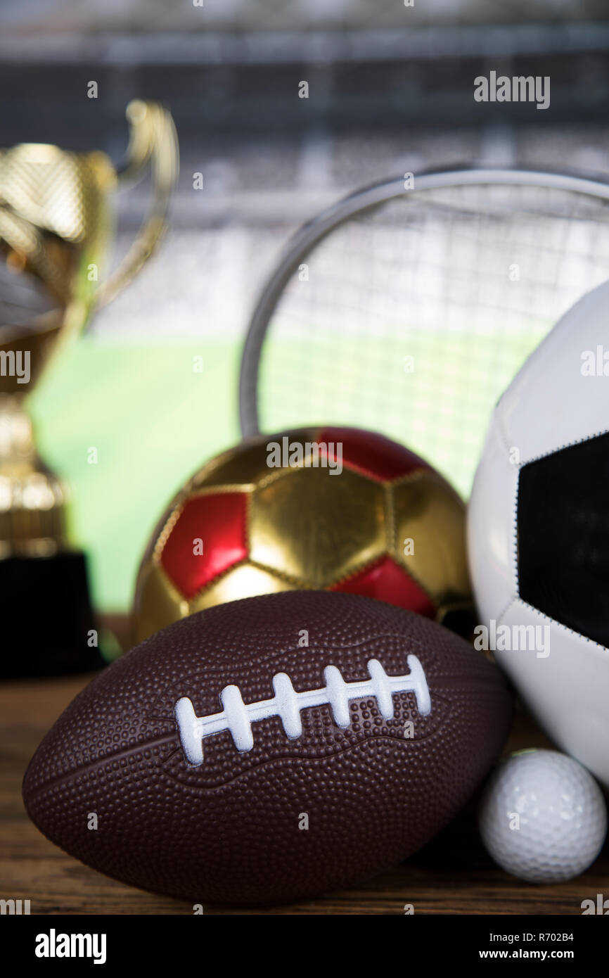 Winner trophy, Sport equipment and balls Stock Photo - Alamy