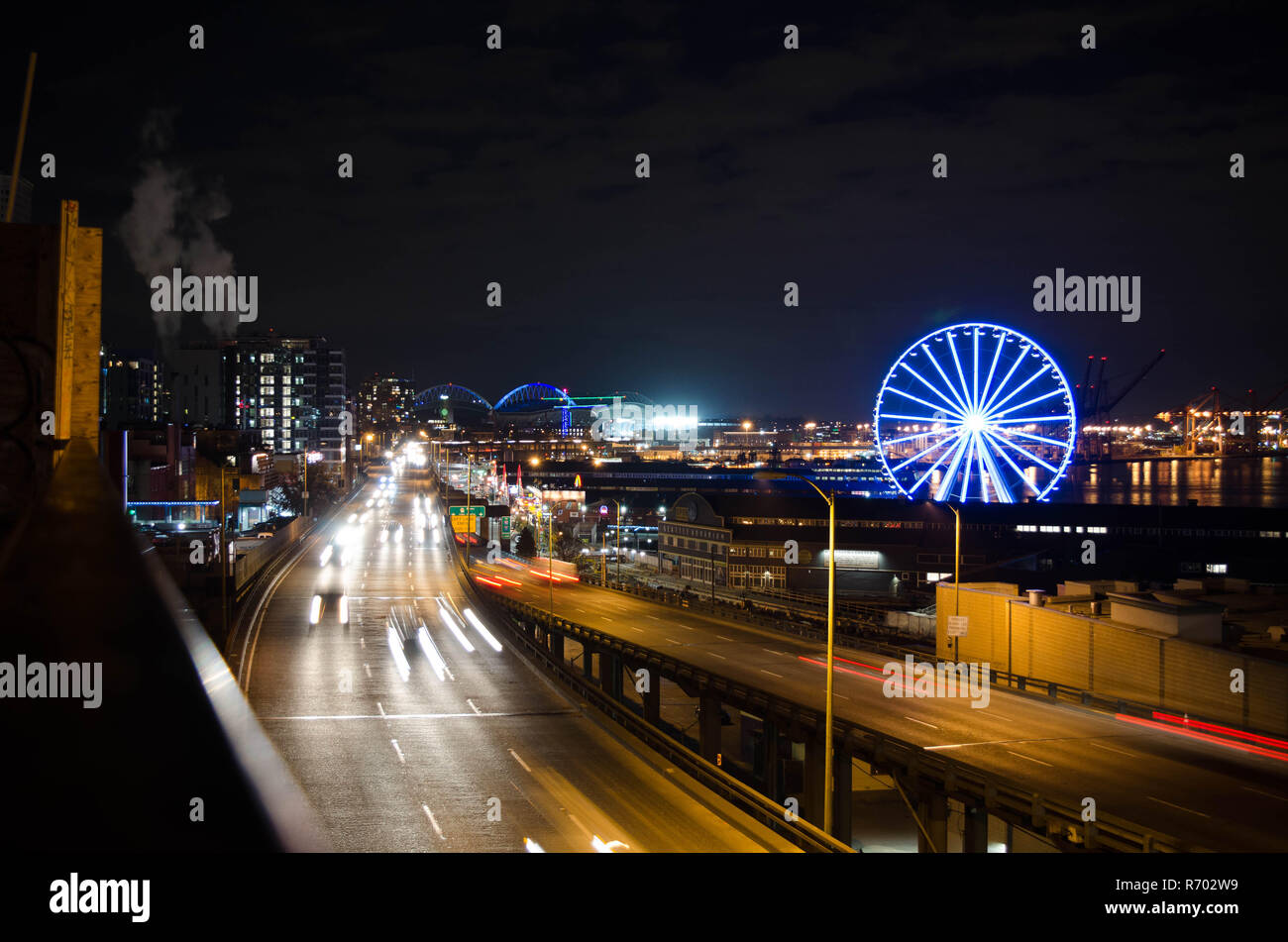 A captive look at the Seattle Great Ferris Wheel and downtown Seattle ...