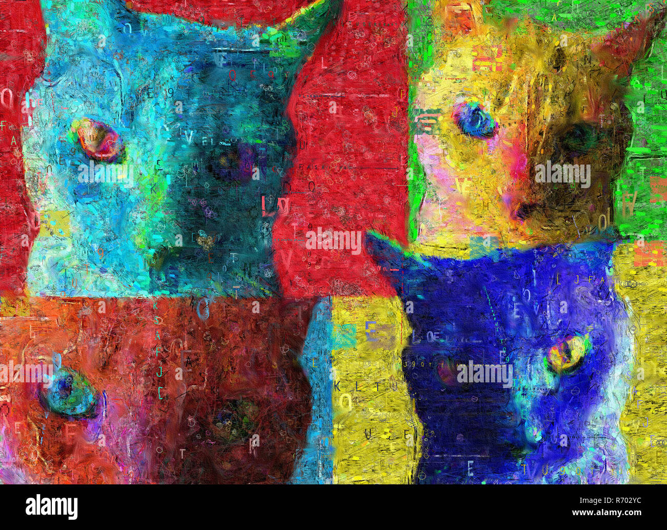 Abstract painting. Colorful cats Stock Photo - Alamy