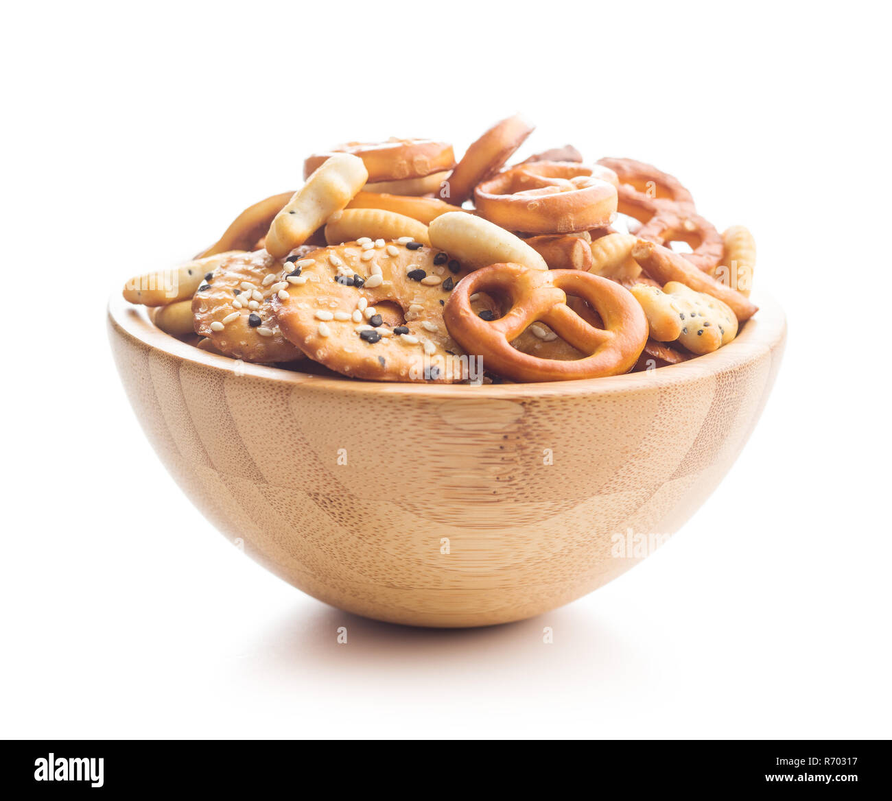 Mixed salty snack crackers and pretzels Stock Photo - Alamy