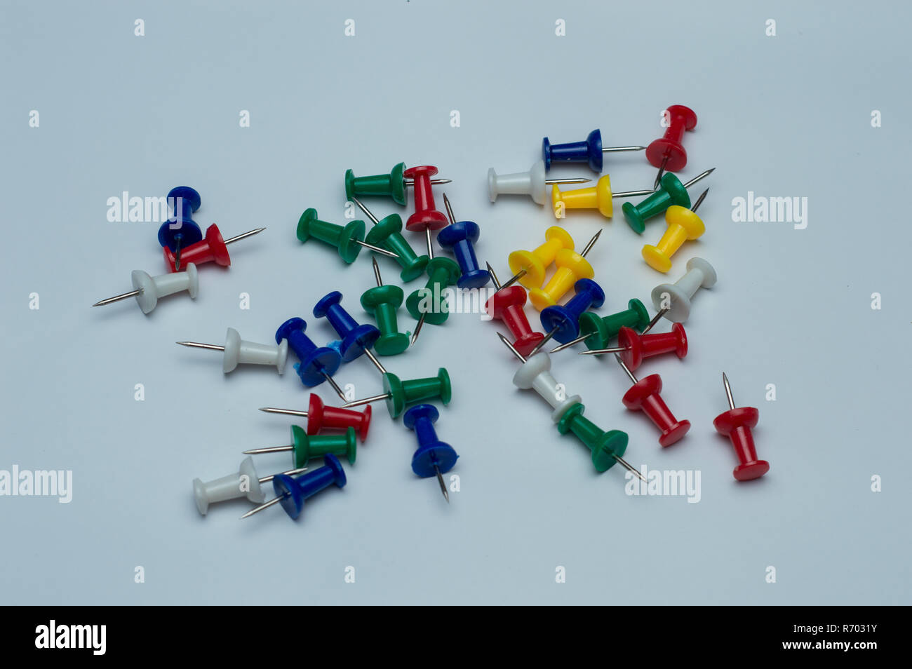colorful pushpin collection on white background Stock Photo - Alamy