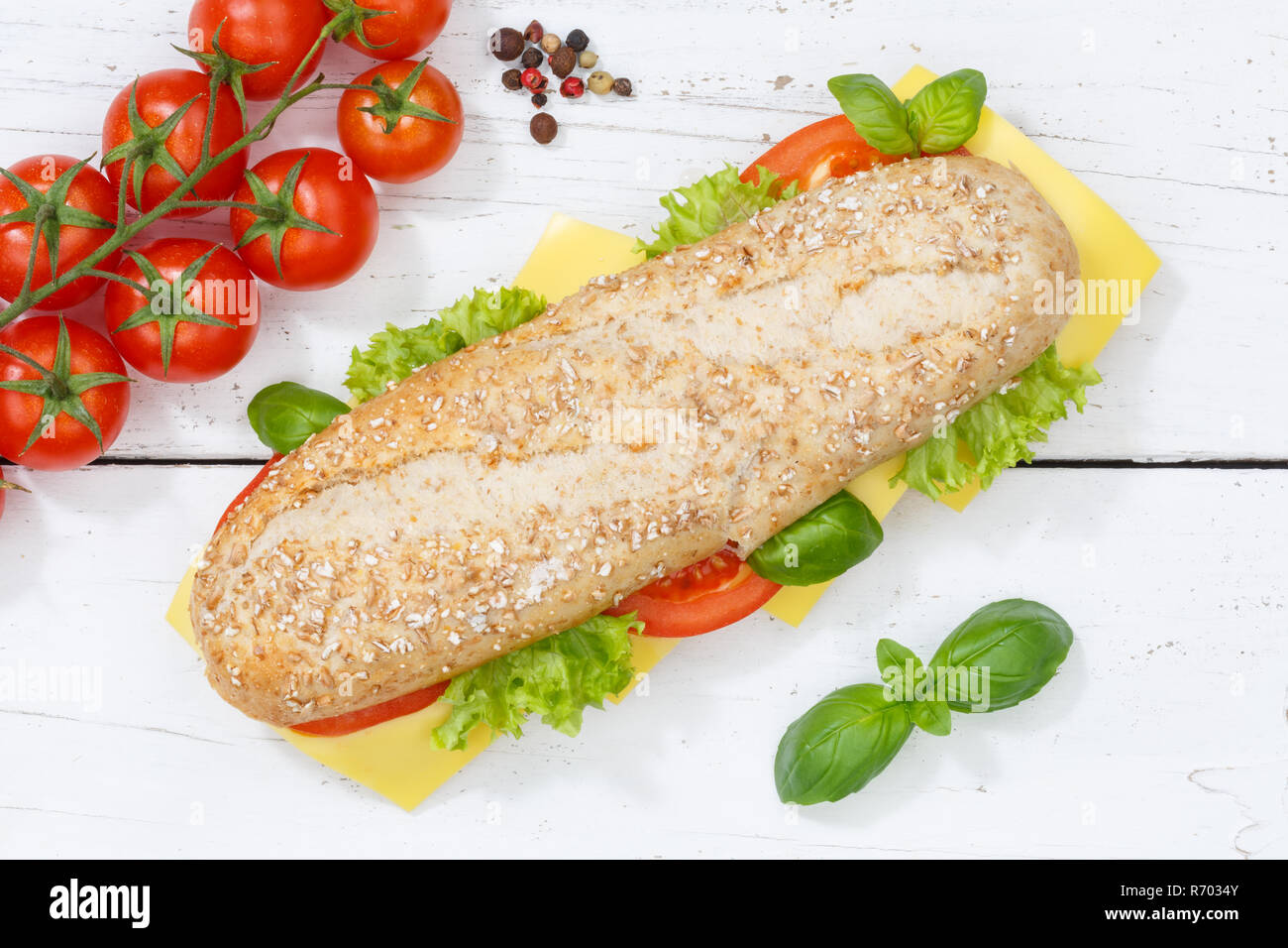 sandwich baguette wholemeal rolls topped with cheese from above on ...