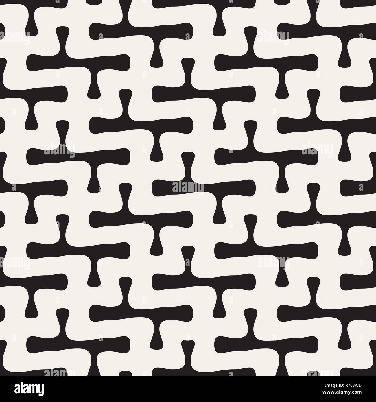 Vector Seamless Black and White Rounded Line Cross Grid Pattern Stock ...