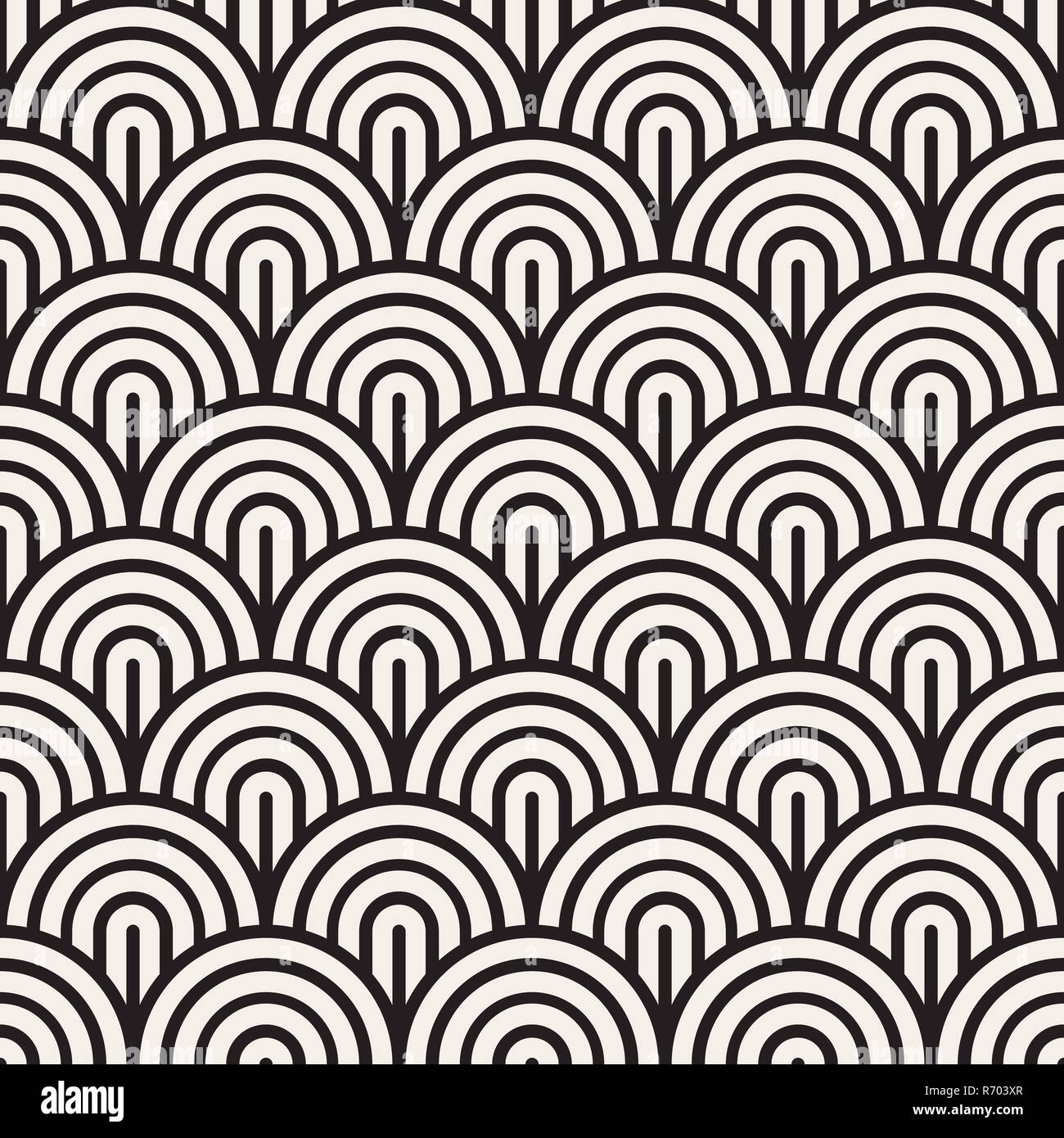 Vector Seamless Black and White Rounded Arc Concentric Circles Pattern ...