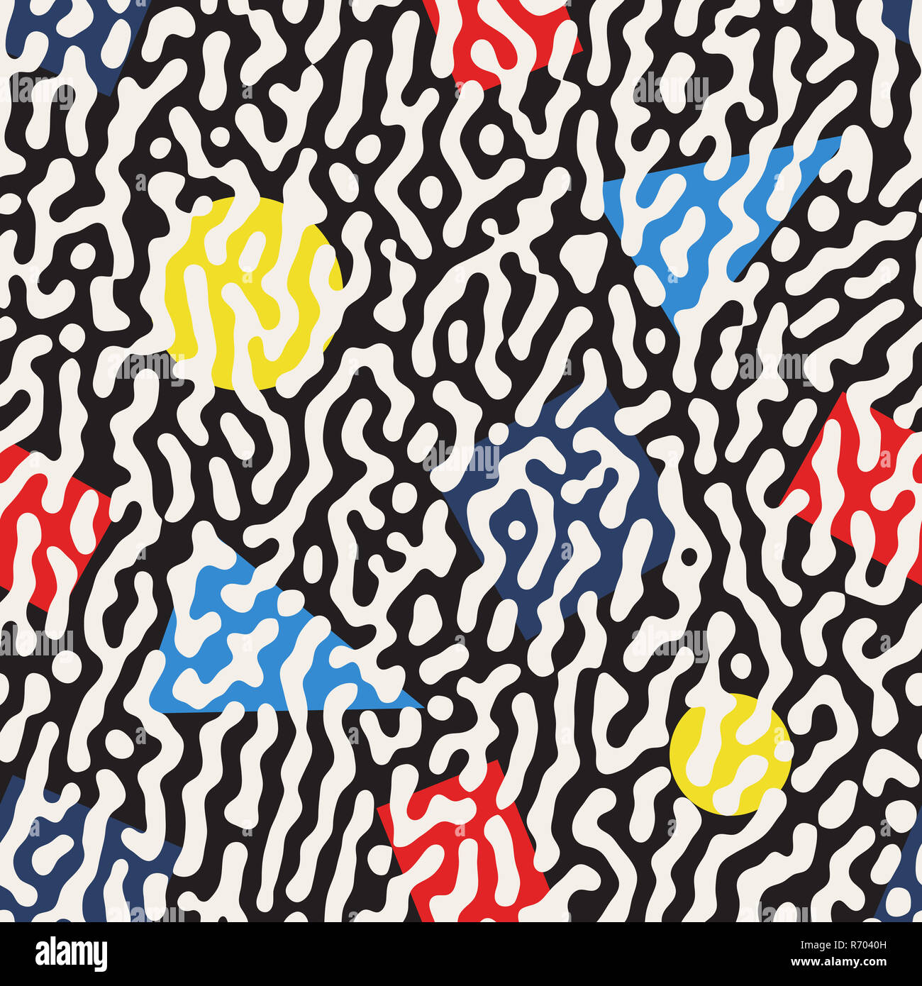 Vector Seamless Retro Fashion Style Jumble Color Shapes Pattern on ...