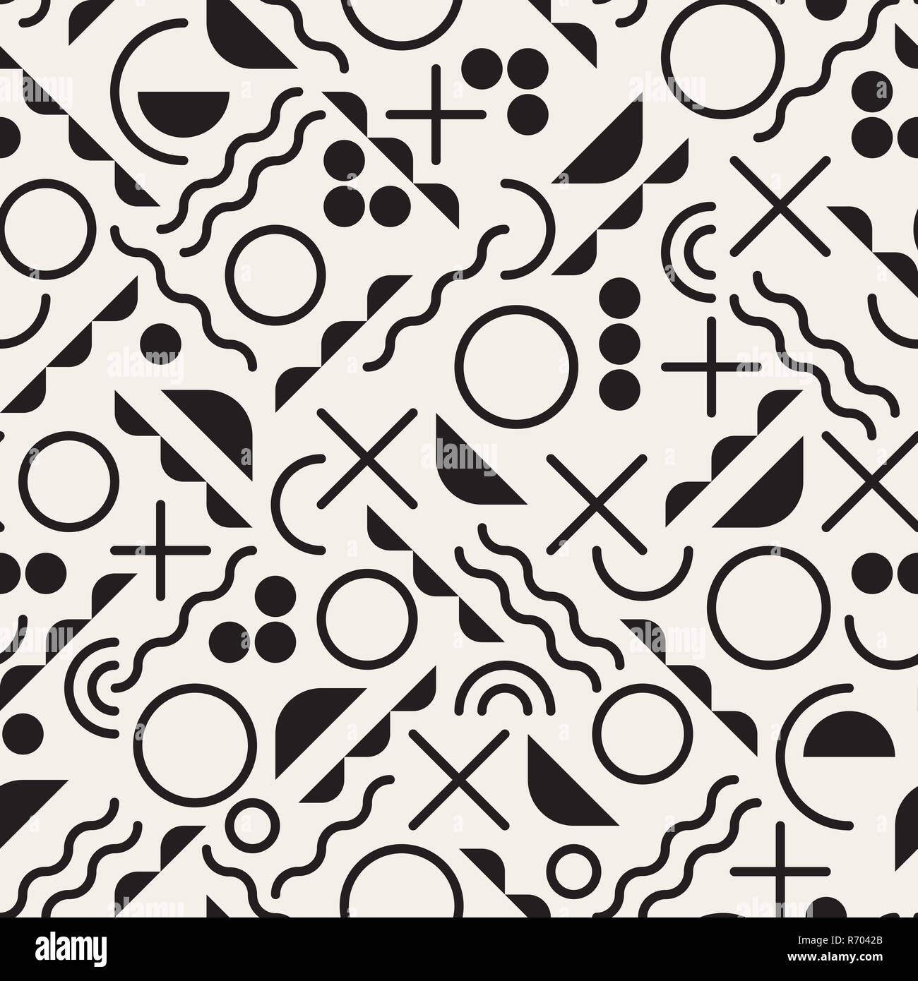 Vector Seamless Black And White Jumble Geometric Doodle Rounded Lines ...