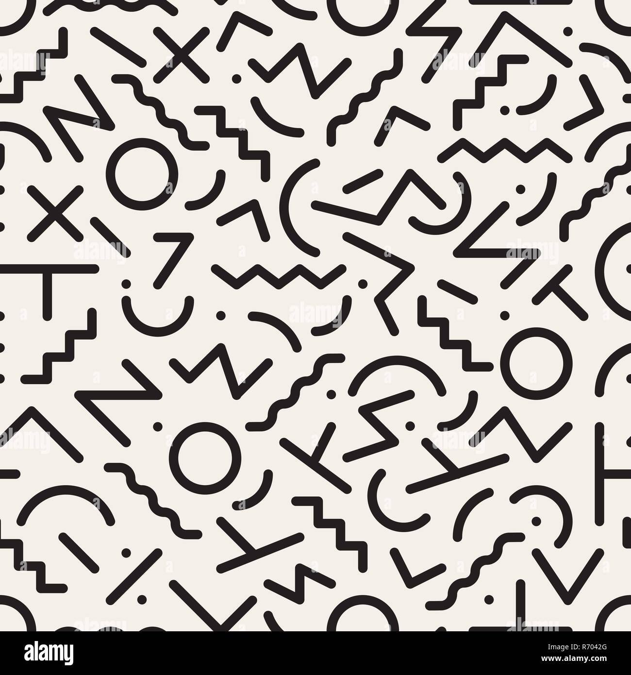 Vector Seamless Black and White Retro Jumble Geometric Line Shapes ...