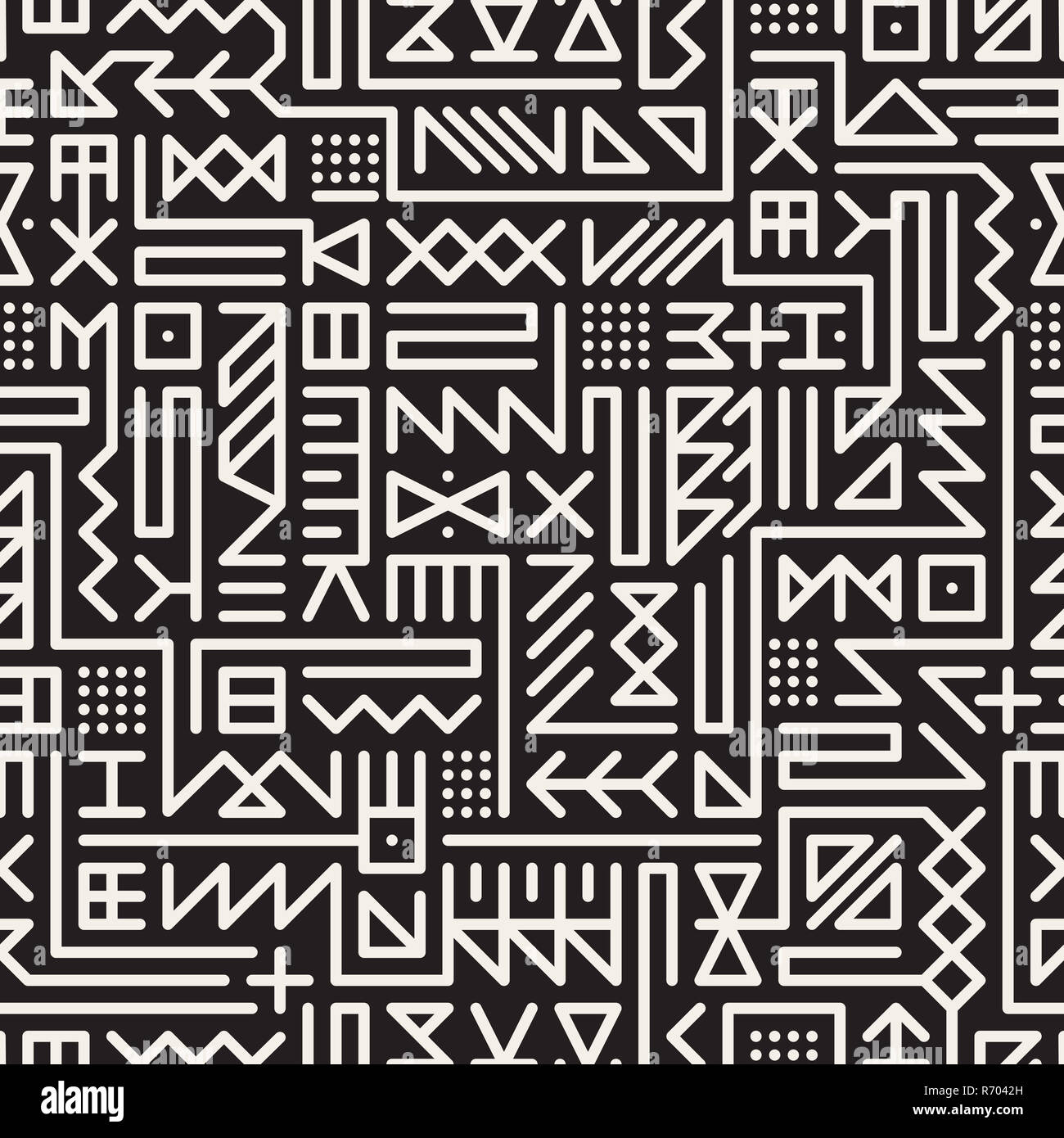 Vector Seamless Black And White Rounded Line Geometric Hipster Signs ...