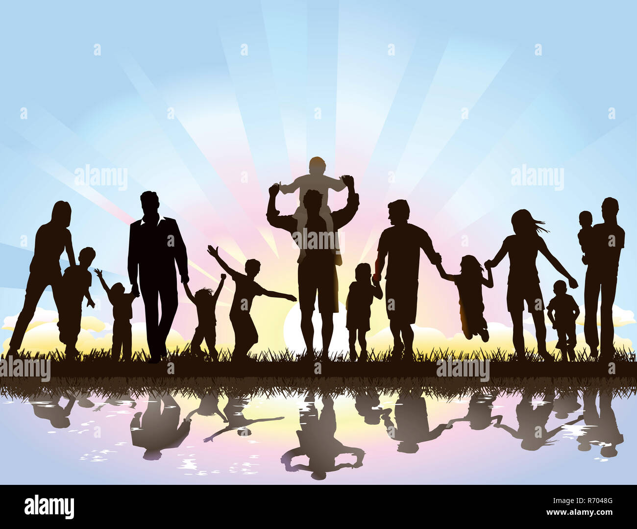 families are looking forward to the sunrise Stock Photo - Alamy