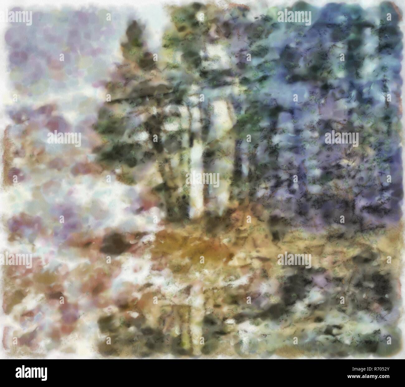 Impressionism modern. Forest in muted colors Stock Photo - Alamy