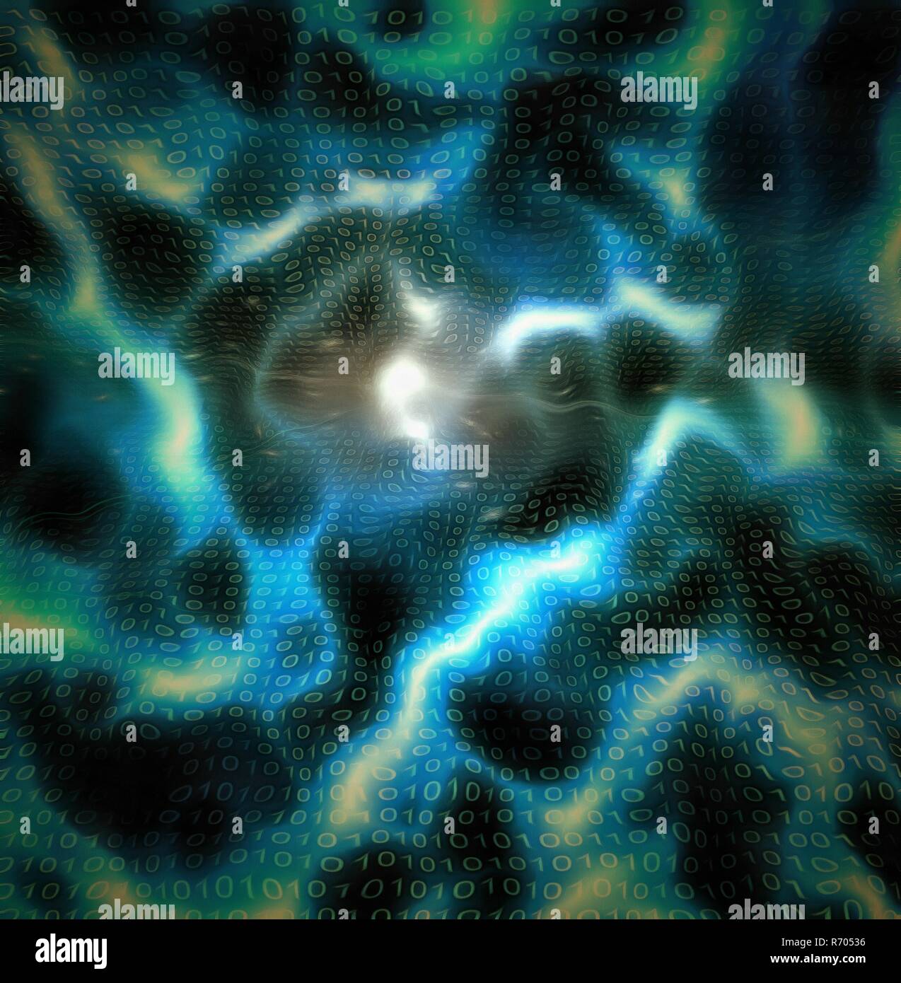 Digital space. Lights and binary code Stock Photo - Alamy