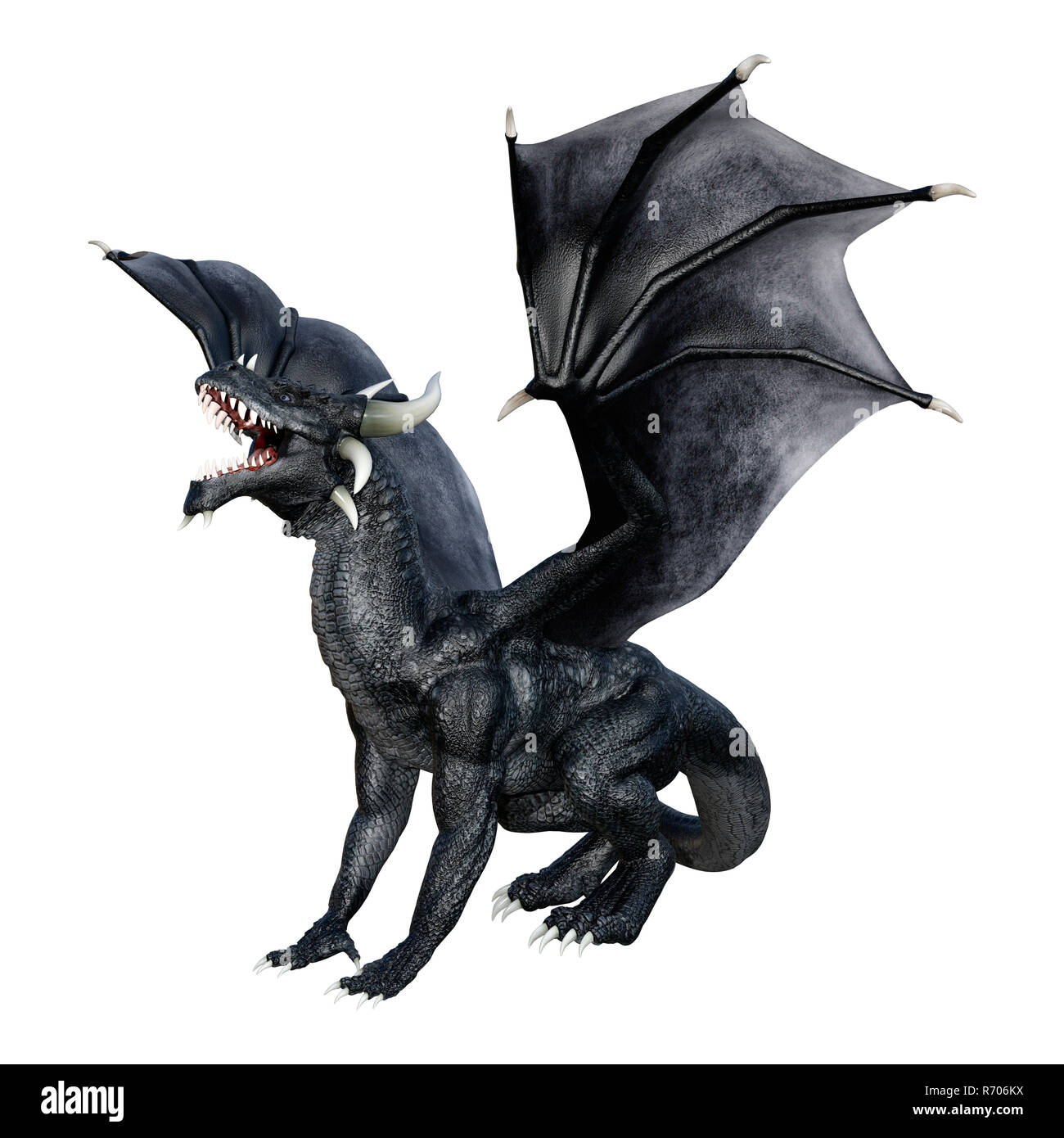 3D Rendering Fantasy Black Dragon on White Stock Photo - Alamy