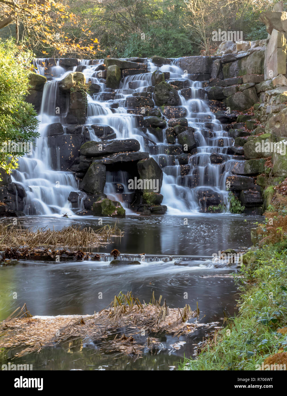 The Ornamental Cascade waterfall in Virginia Water, Surrey, United ...