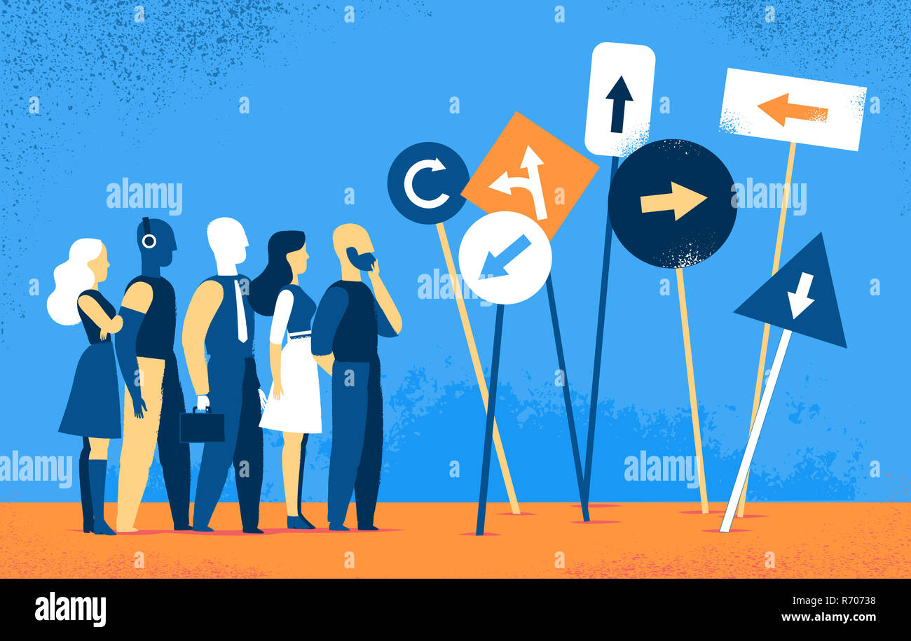 People stand in front of a confusional group of signals Stock Photo - Alamy