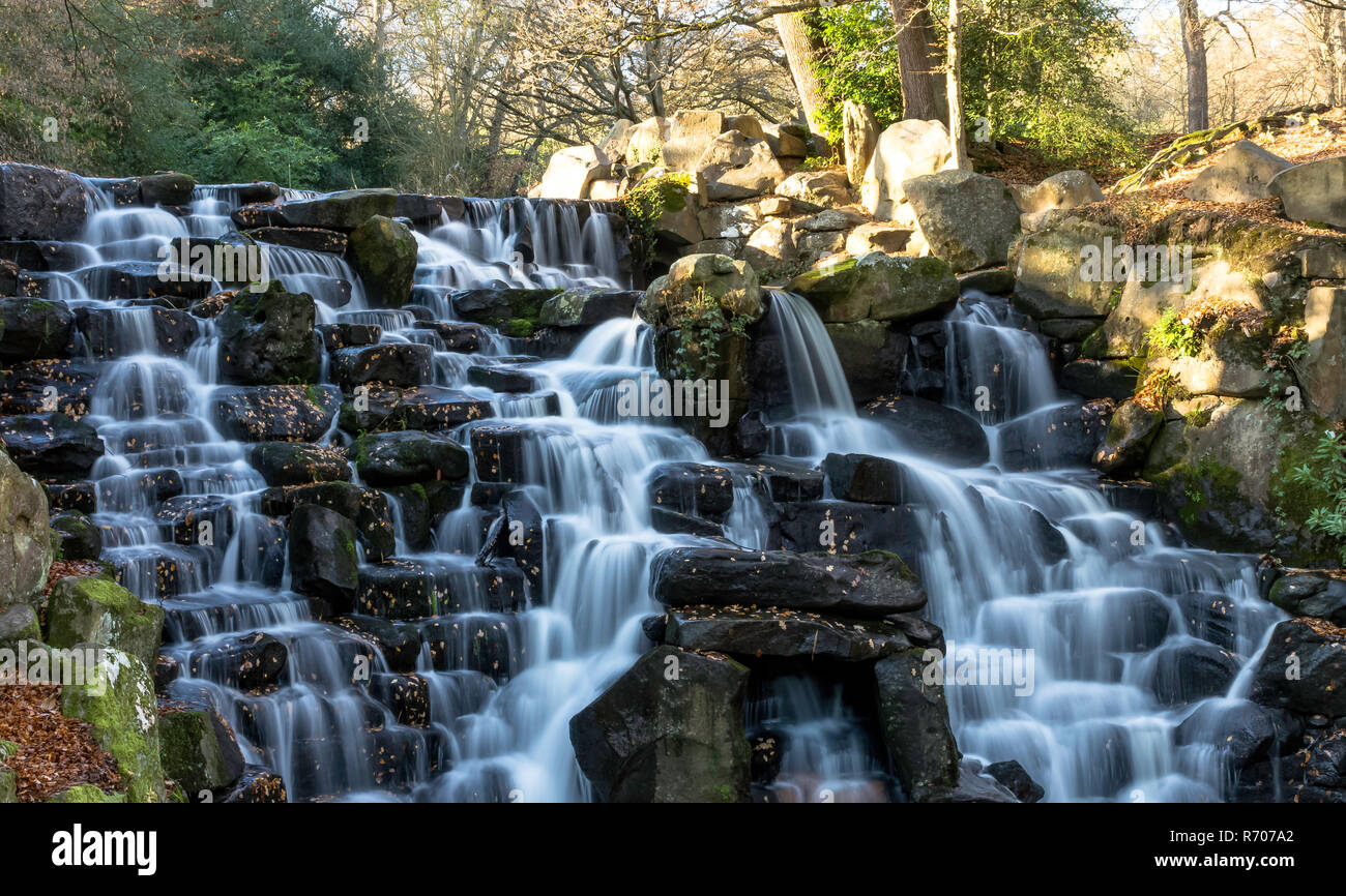 The Ornamental Cascade waterfall in Virginia Water, Surrey, United ...