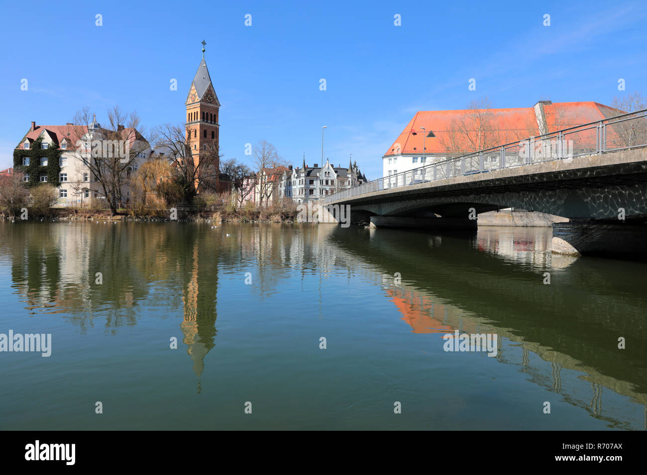 isar with luitpold bridge and christ church landshut Stock Photo - Alamy