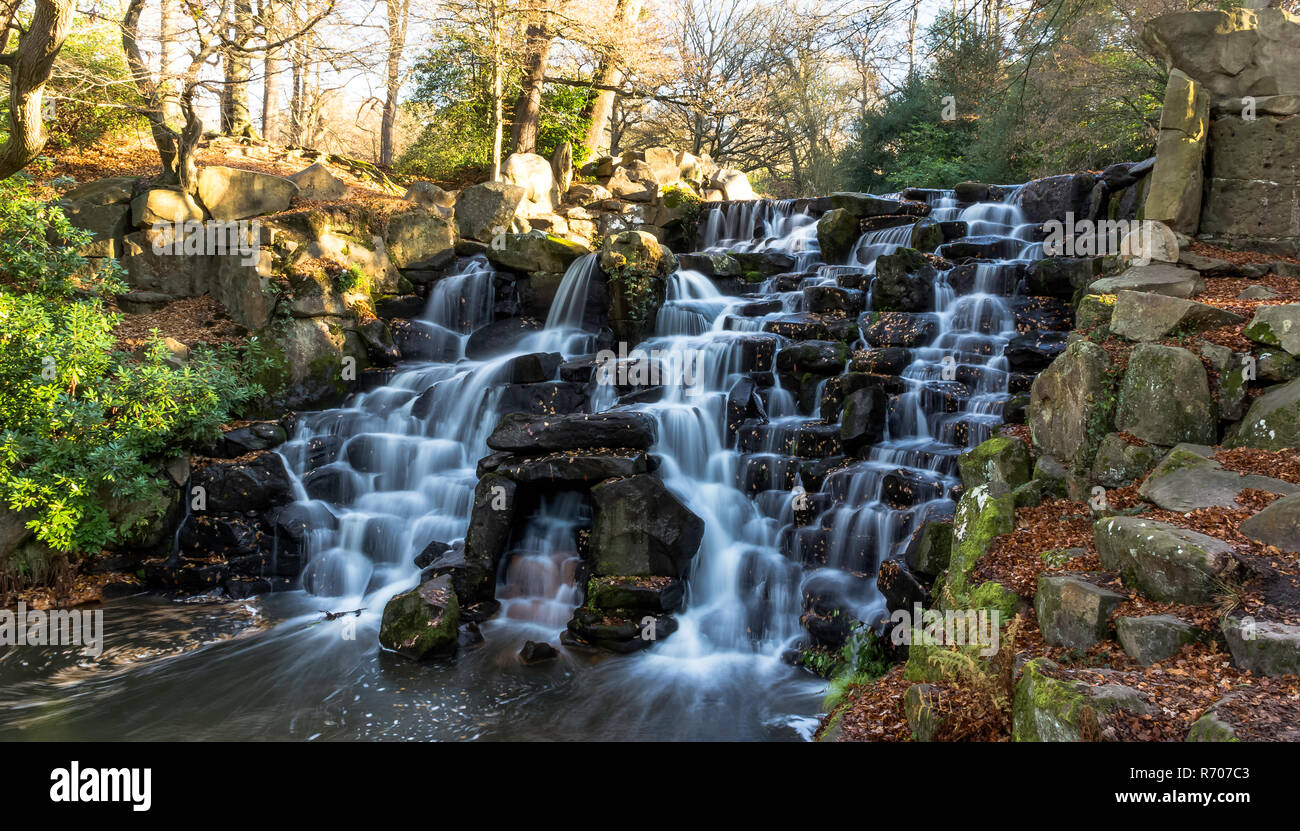 The Ornamental Cascade waterfall in Virginia Water, Surrey, United ...