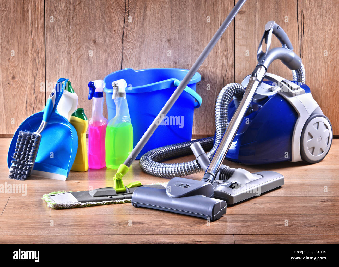 Variety of detergent bottles and chemical cleaning supplies Stock Photo ...