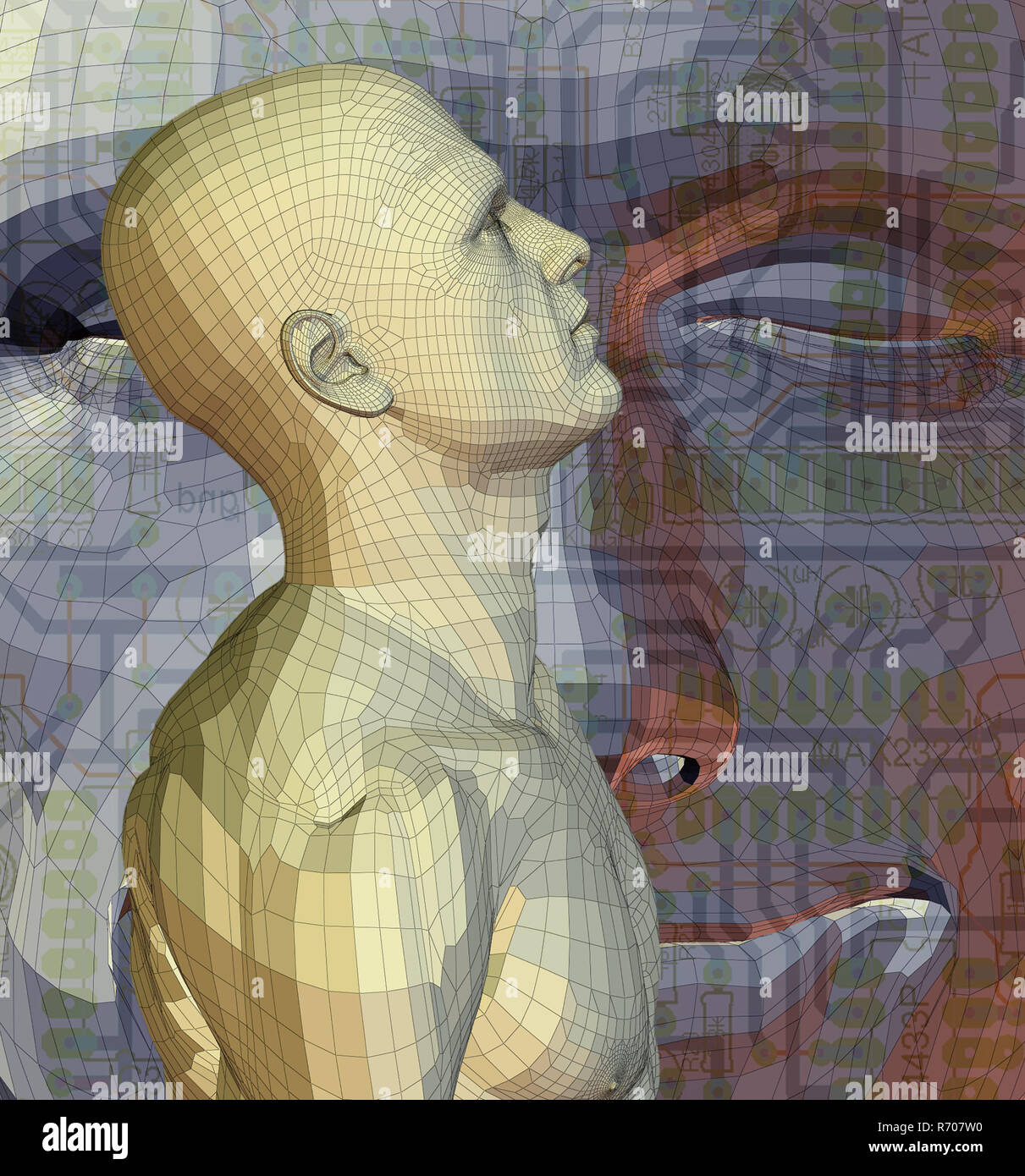 Cyborg. Face and man's figure Stock Photo - Alamy