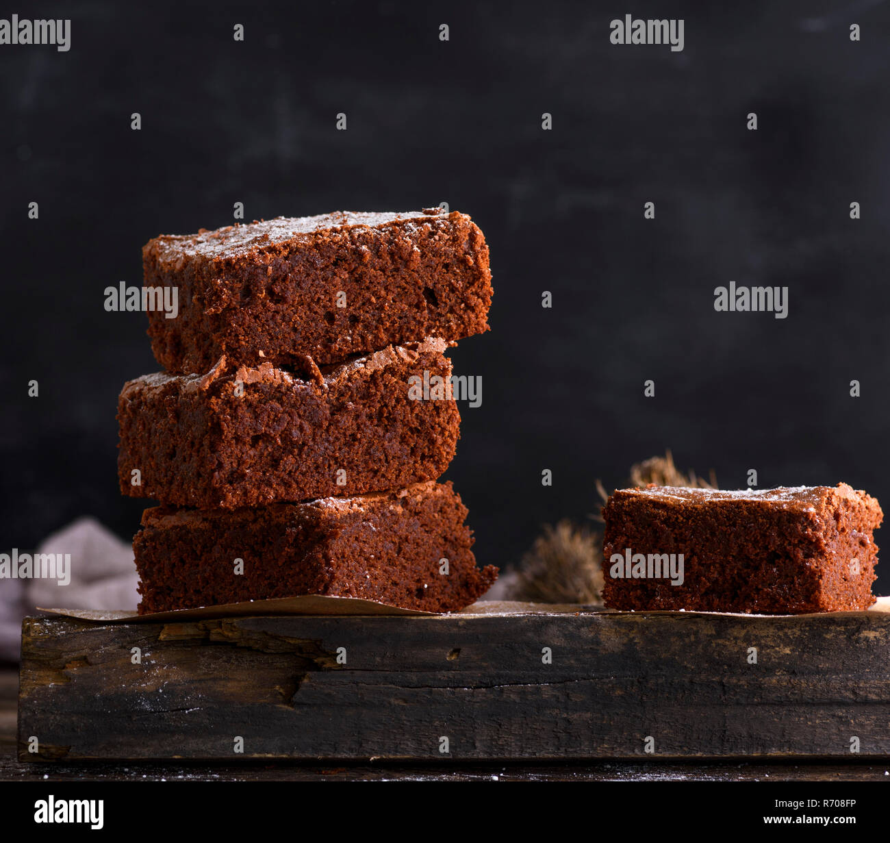square pieces of chocolate baked brownie pie Stock Photo - Alamy
