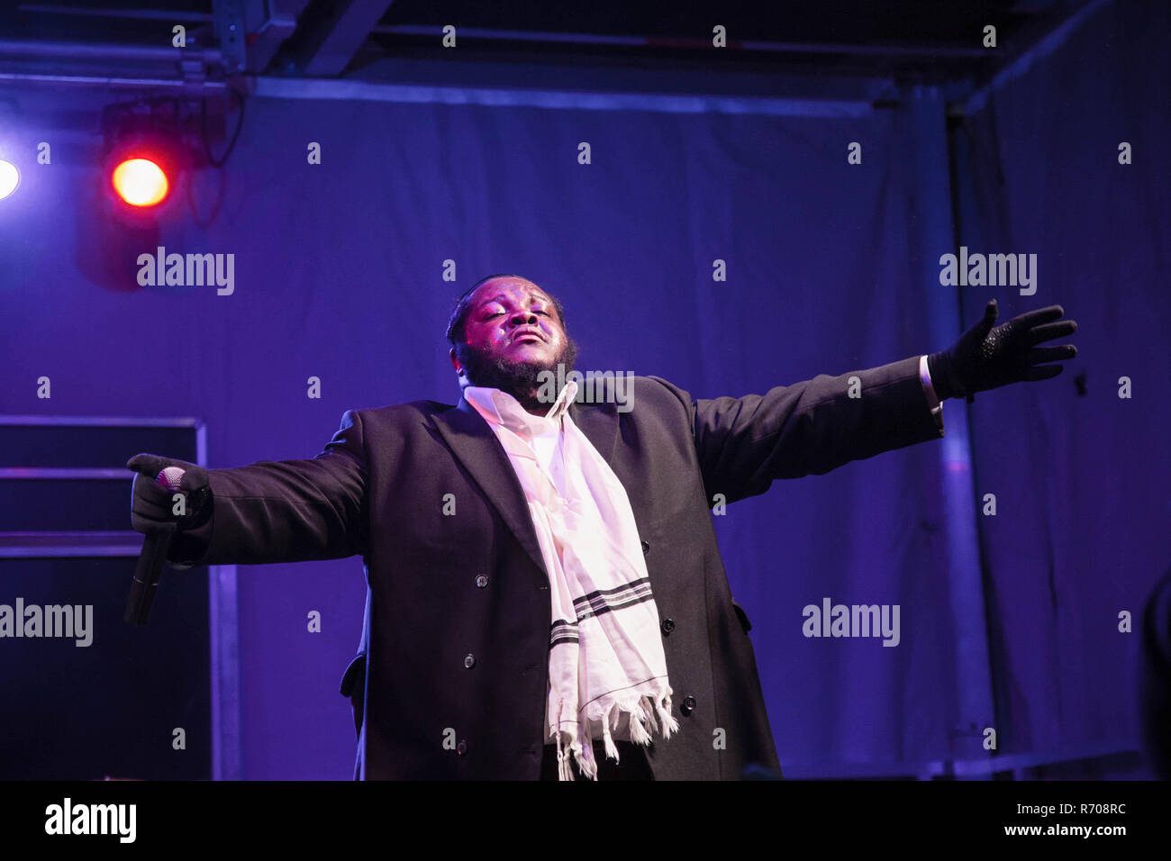 Jewish hip hop singer Nissim Black seen performing during the Chanukah ...
