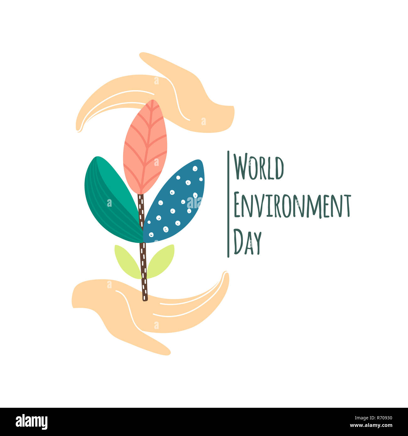 World environment day concept. Human hands holding abstract plant. Save ...