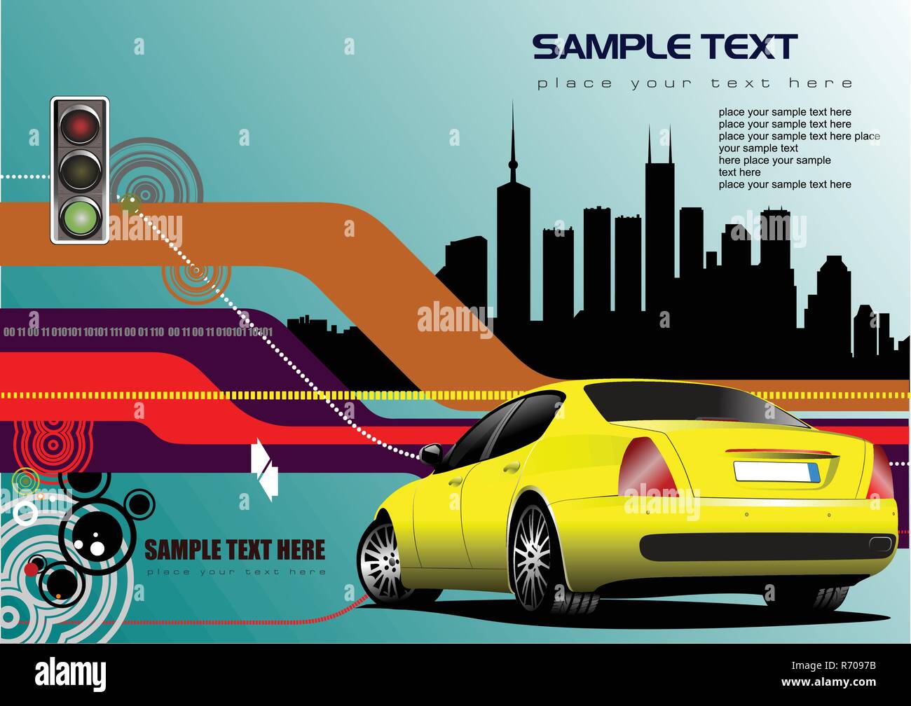 Abstract hi-tech background with yellow car image. Vector illustration ...