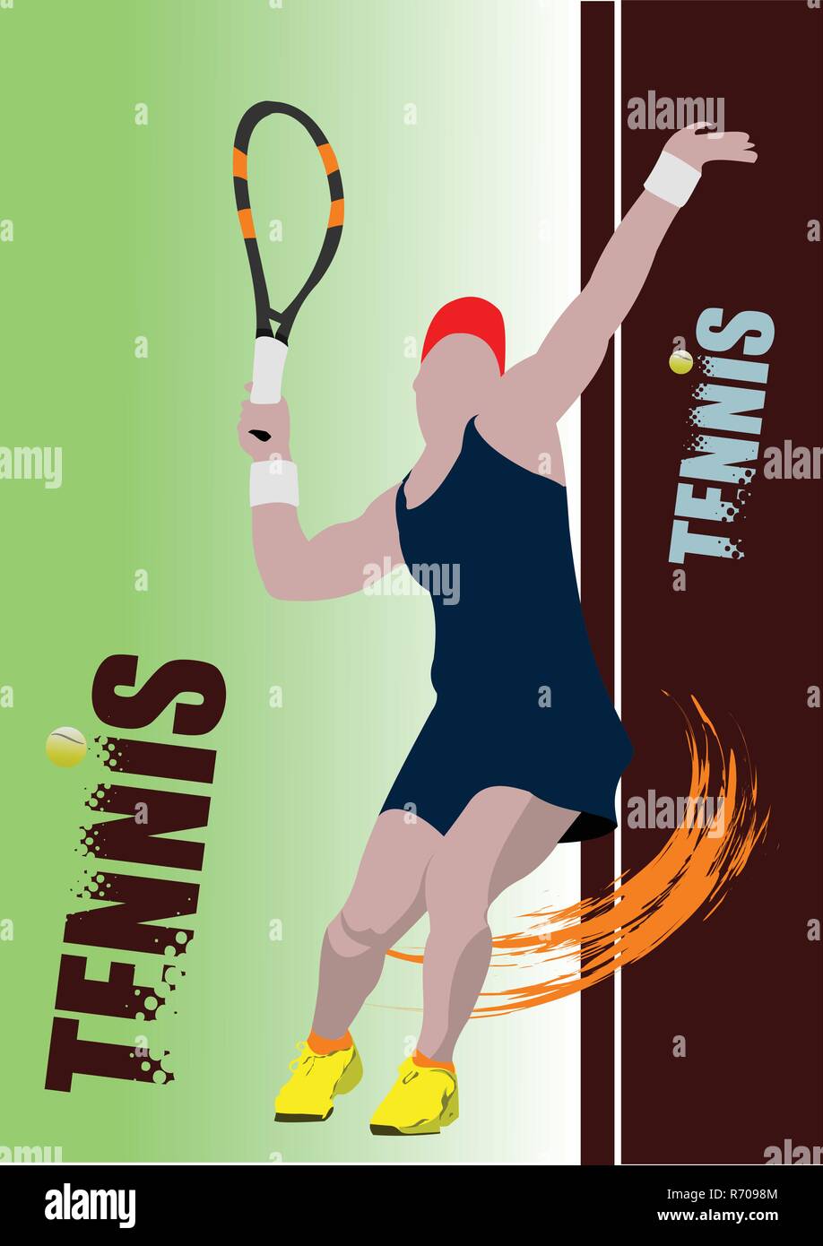 Tennis player poster. Colored Vector illustration for designers Stock ...