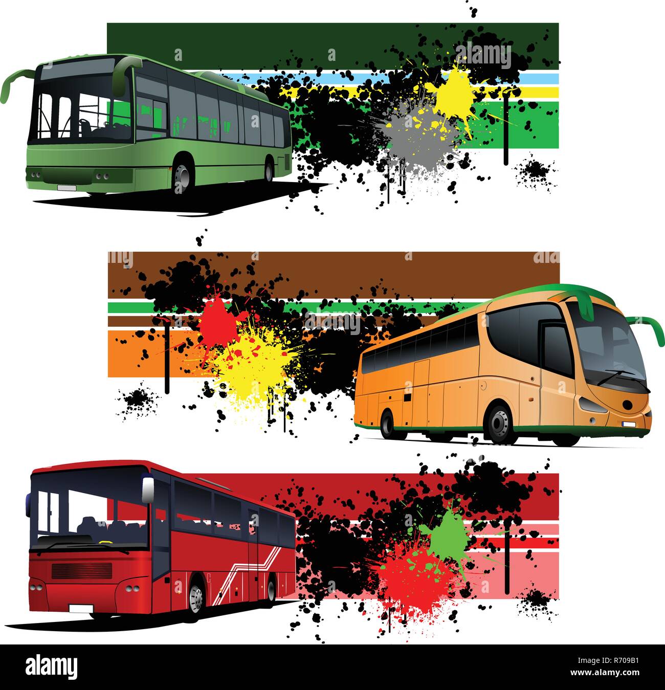 Three grunge Banners with city bus. Vector illustration Stock Vector ...