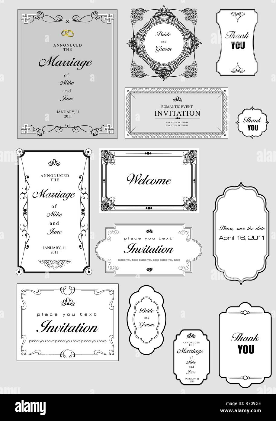 Set of ornate vector frames and ornaments with sample text. Perfect as ...