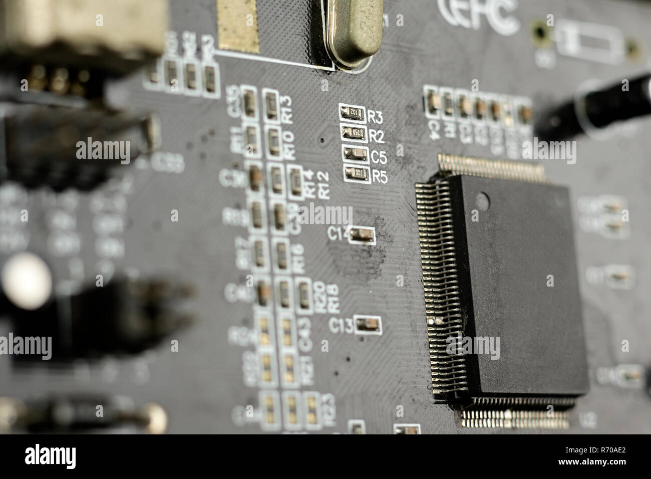 Close-up of electronic chip in desktop computer motherboard circuit ...