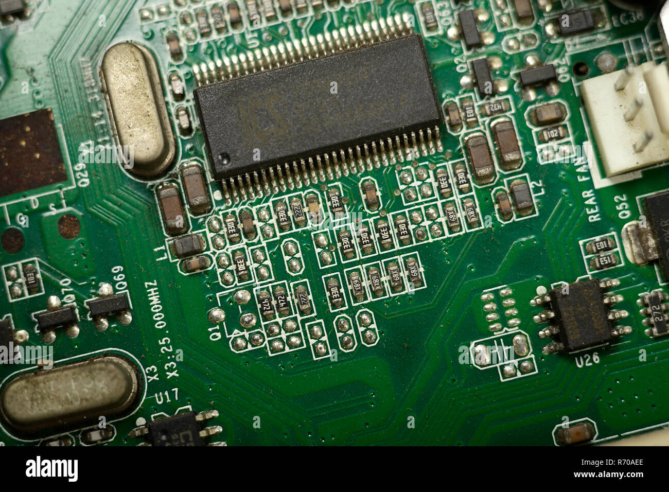 Close-up of electronic chip in desktop computer motherboard circuit ...