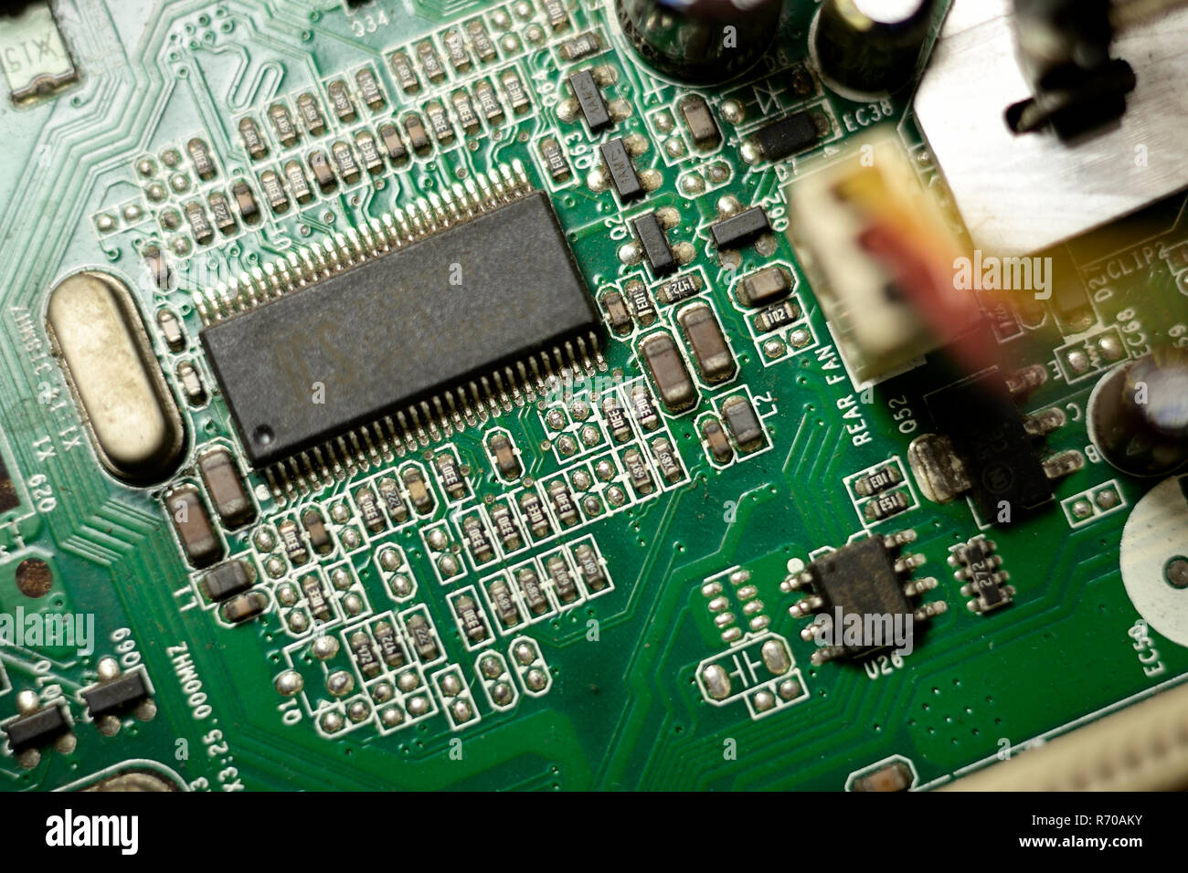 Close-up of electronic chip in desktop computer motherboard circuit ...