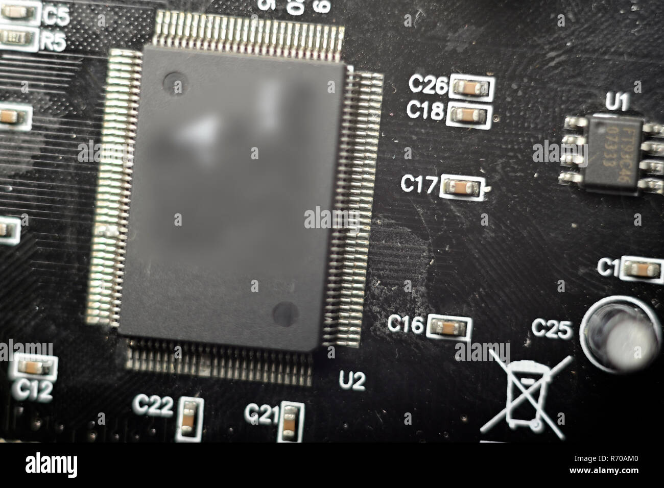 Close-up of electronic chip in desktop computer motherboard circuit ...