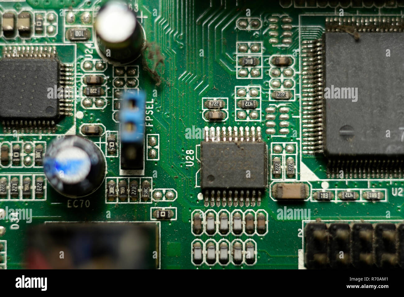 Close-up of electronic chip in desktop computer motherboard circuit ...