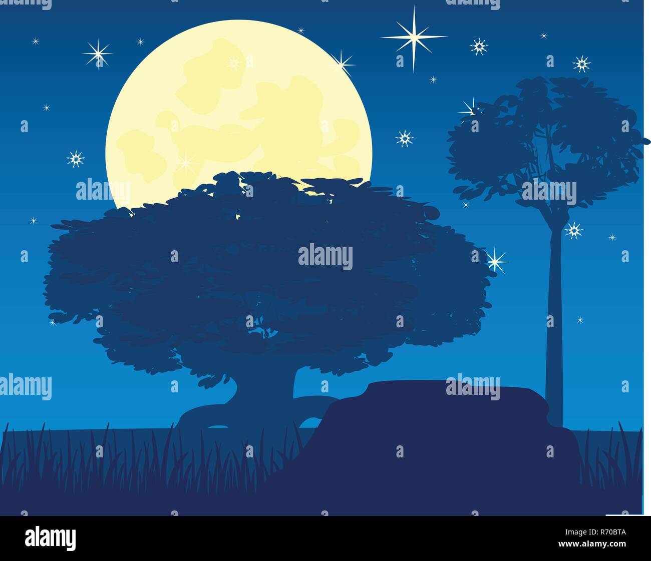 Vector illustration of the night landscape on nature Stock Vector Image ...