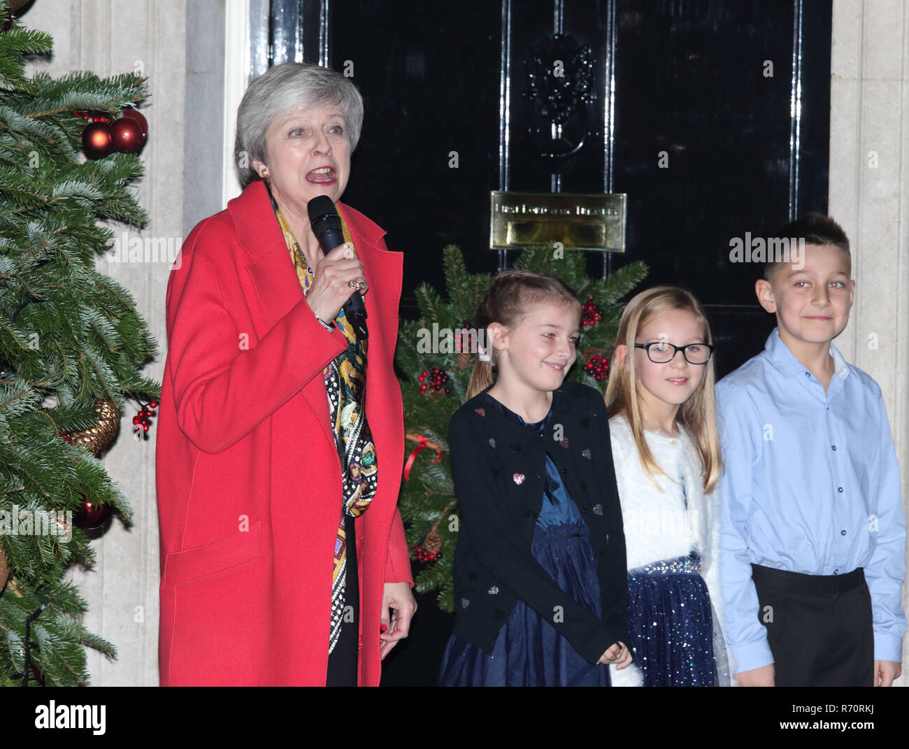London, UK. Prime Minister the Rt Hon Theresa May switches on the ...