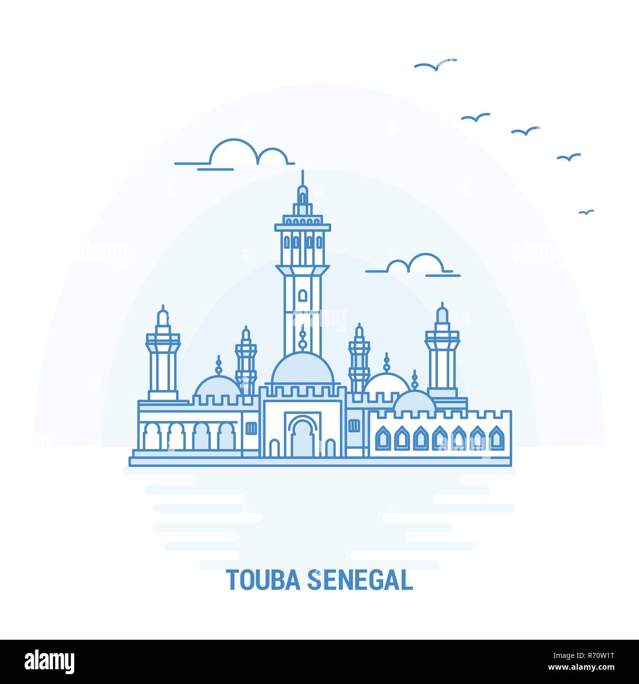 TOUBA SENEGAL Blue Landmark. Creative background and Poster Template ...