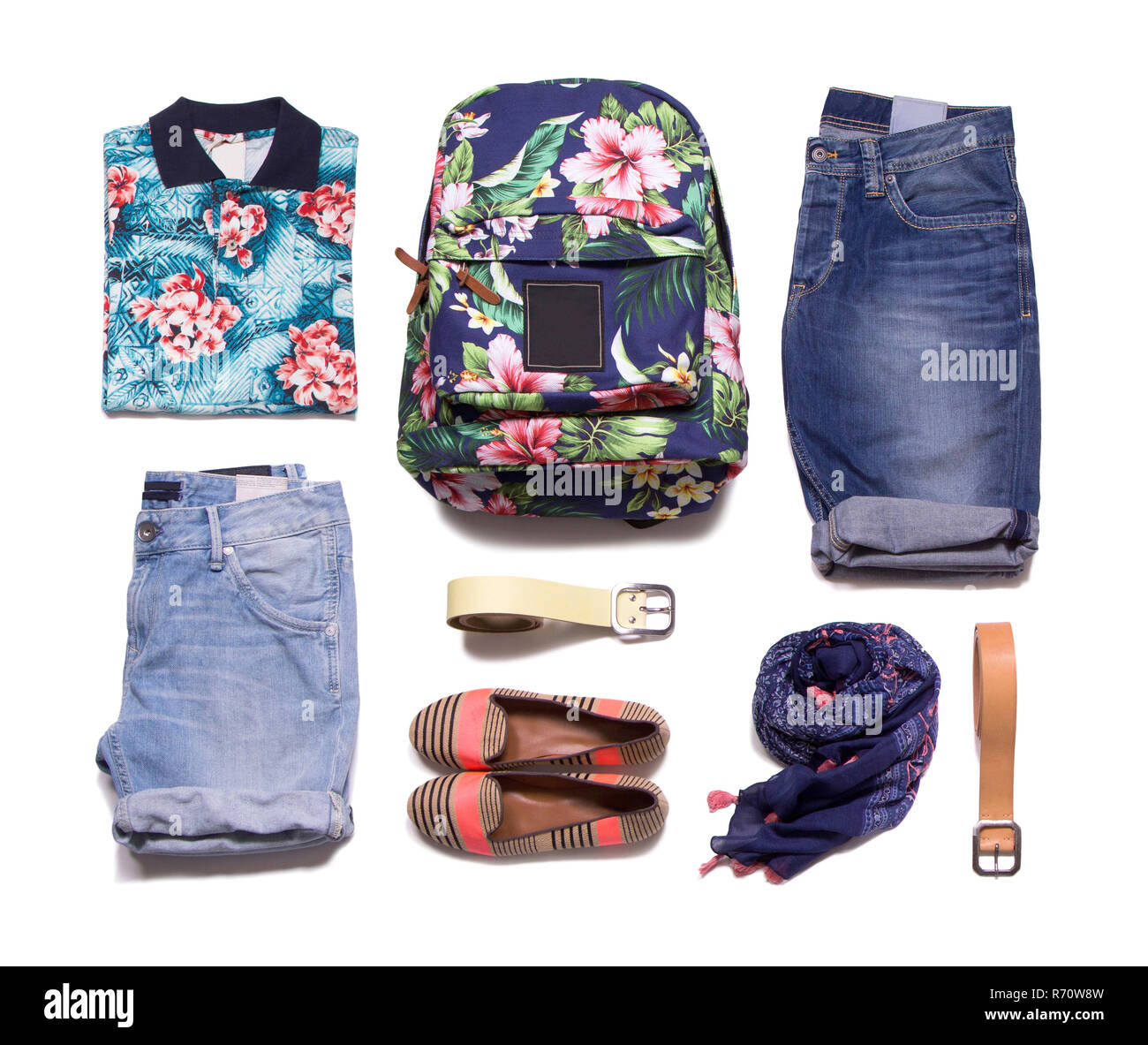 Colorful clothes layout isolated on white background Stock Photo - Alamy