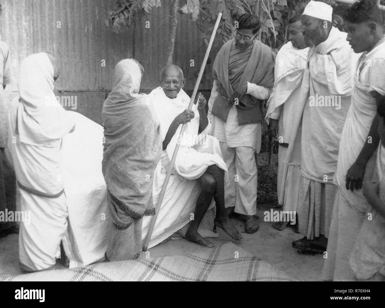 Mahatma Gandhi during his peace march in Noakhali West Bengal, India ...