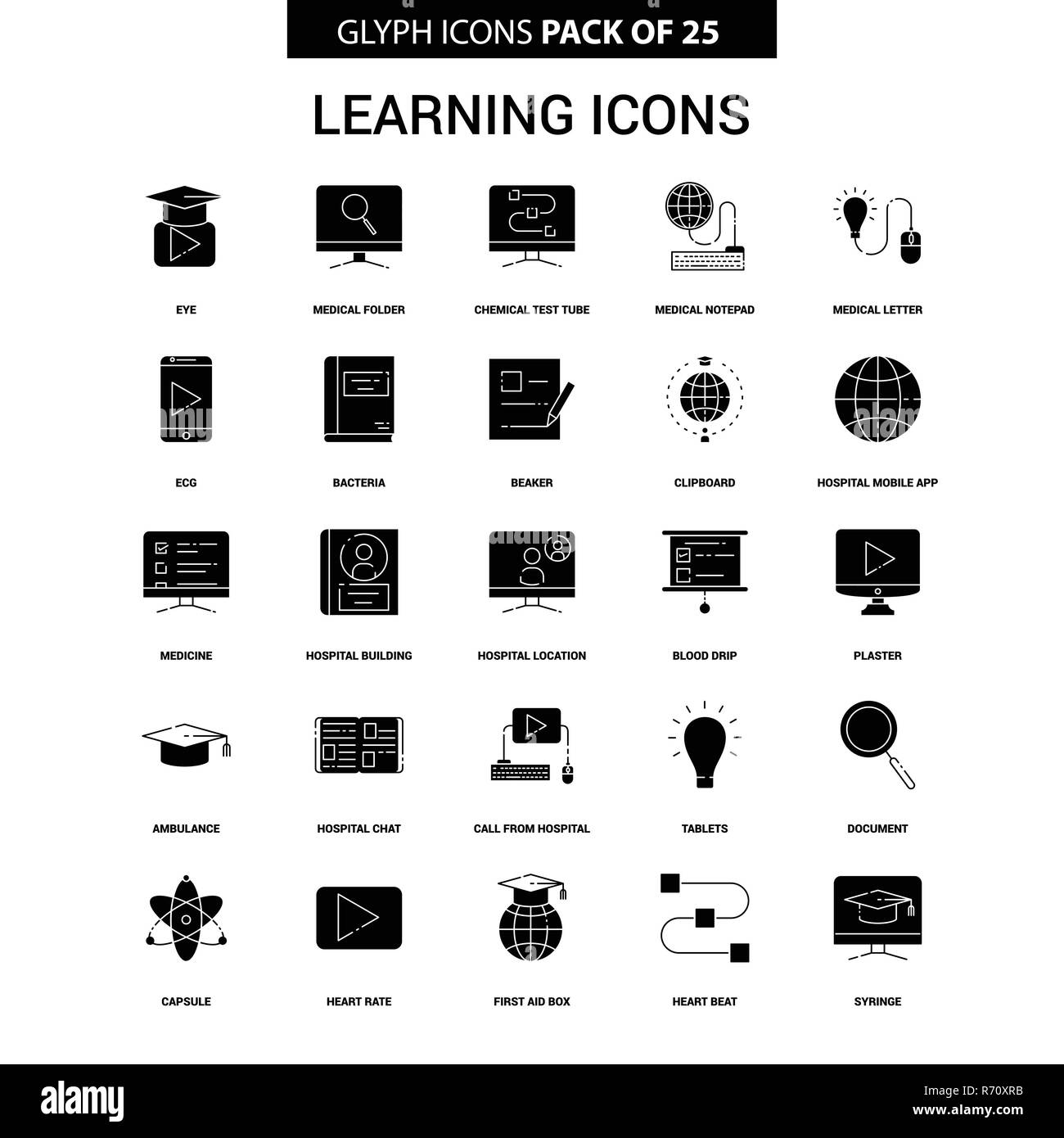 Learning icons Glyph Vector Icon set Stock Vector Image & Art - Alamy