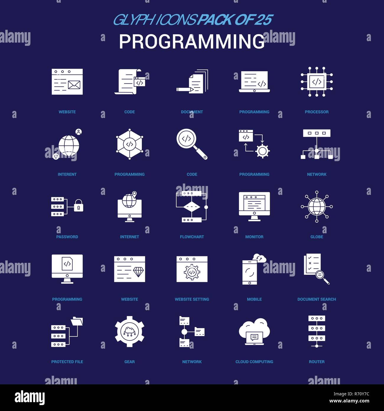 Programming White icon over Blue background. 25 Icon Pack Stock Vector ...