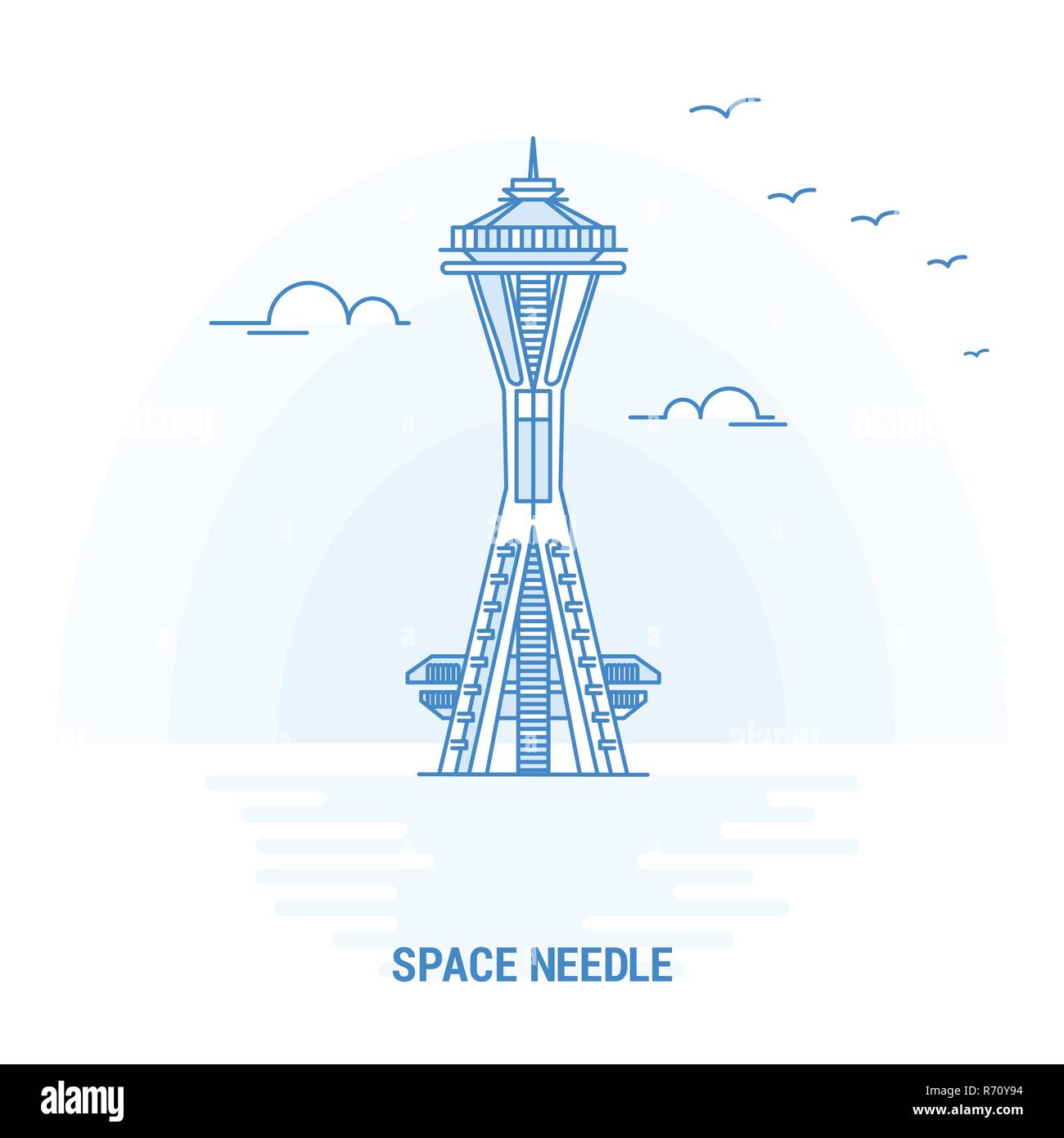 SPACE NEEDLE Blue Landmark. Creative background and Poster Template ...