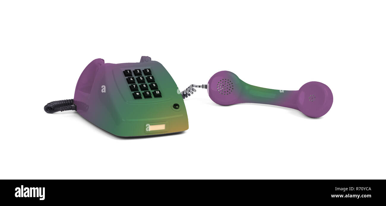 Vintage multi colored telephone with a white background Stock Photo - Alamy