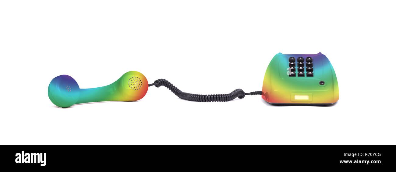 Vintage rainbow colored telephone with a white background Stock Photo ...