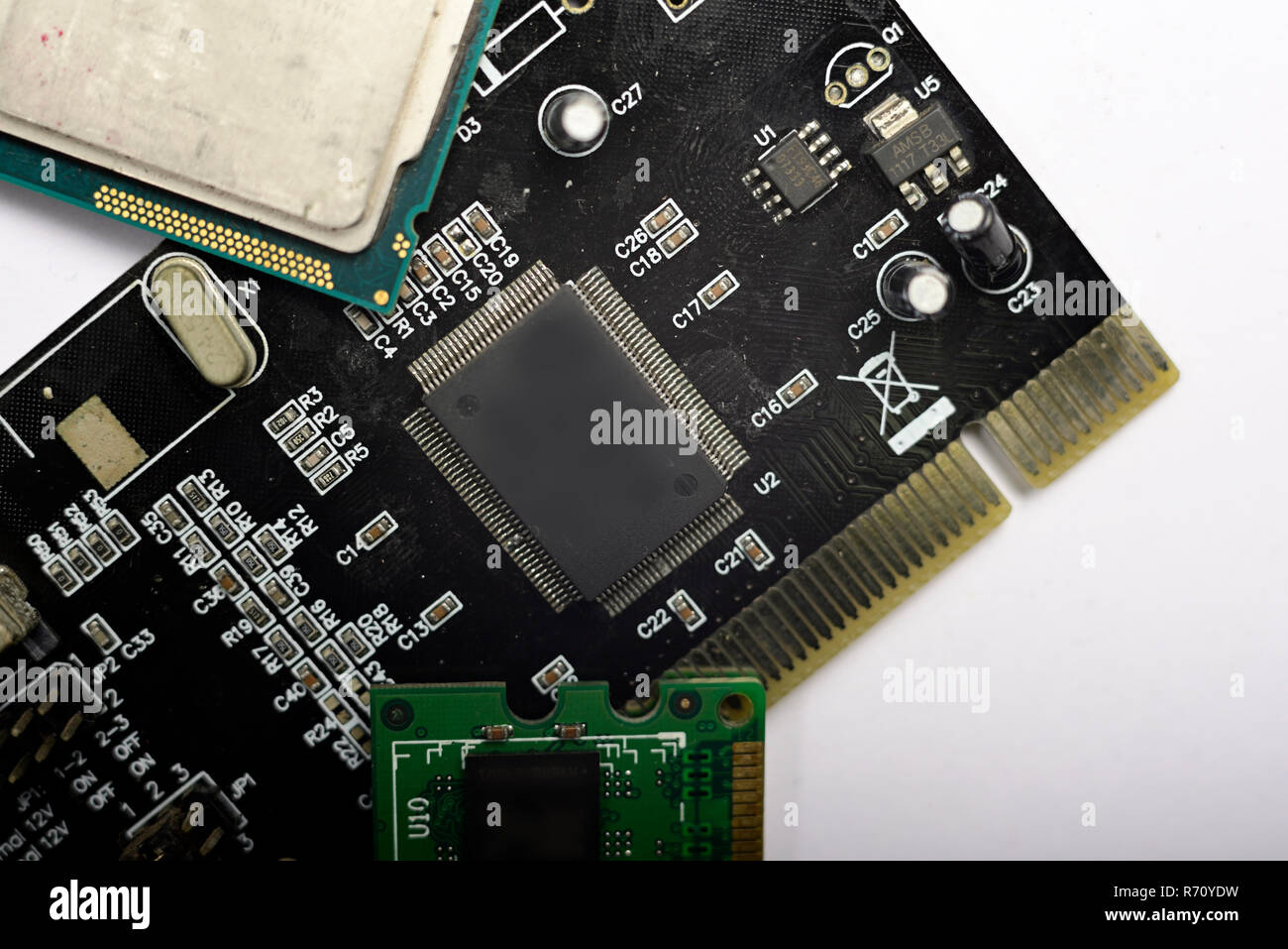 Close-up of electronic chip in desktop computer motherboard circuit ...