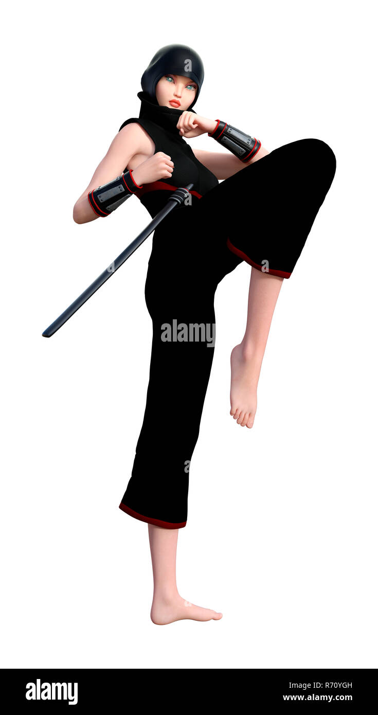 3D Rendering Female Ninja on White Stock Photo - Alamy