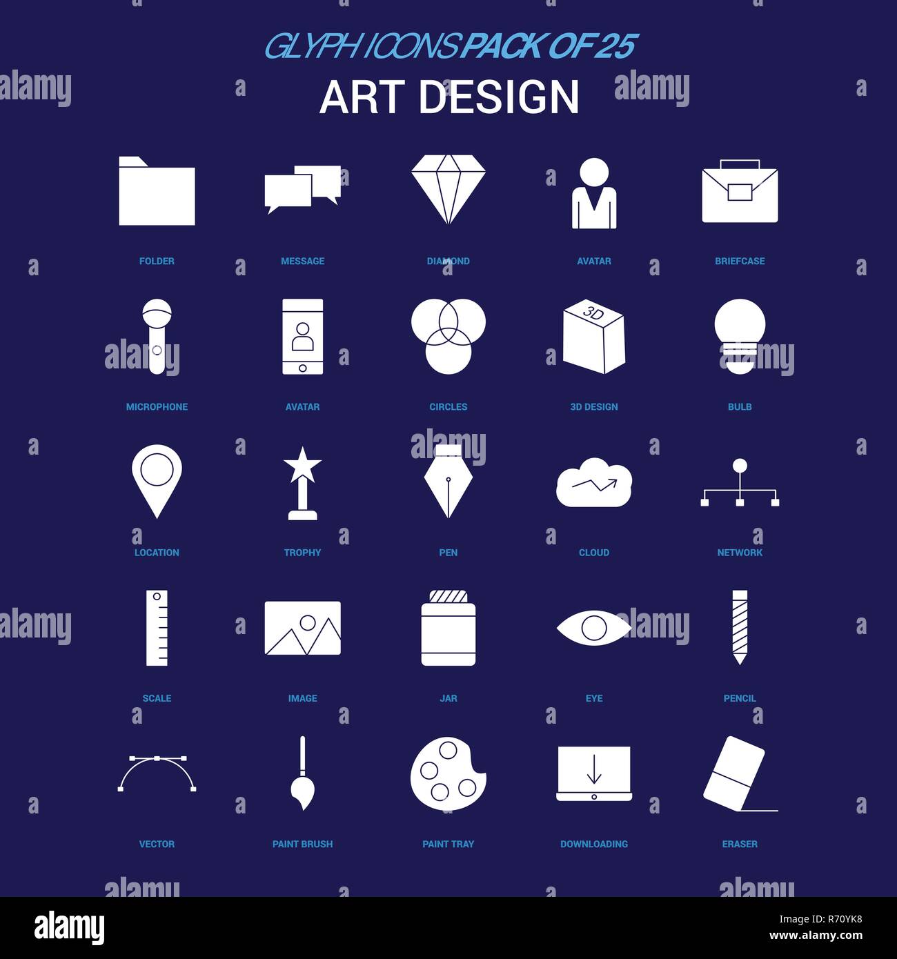 Art and Design White icon over Blue background. 25 Icon Pack Stock ...